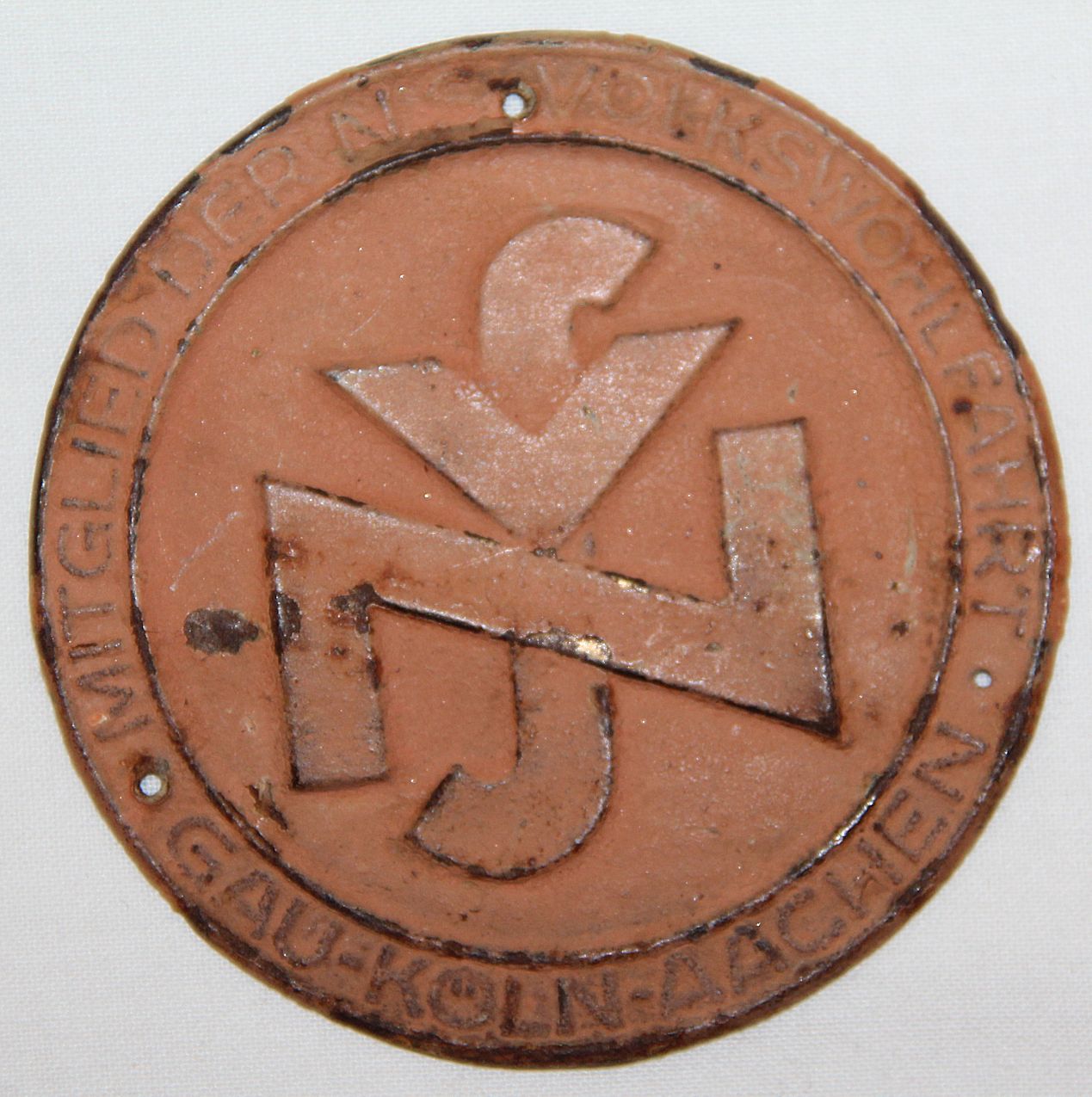 P030. WWII GERMAN NSV MEMBERS DOOR PLAQUE KOLN-AACHEN - B & B Militaria