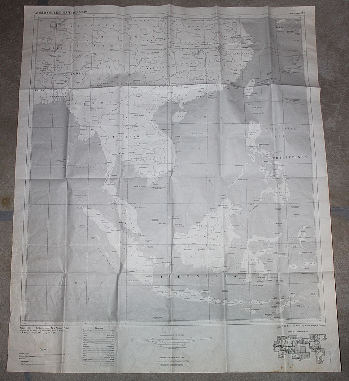 T218. LARGE 1966 US ARMY MAP WITH VIETNAM, LAOS AND CAMBODIA - B & B ...