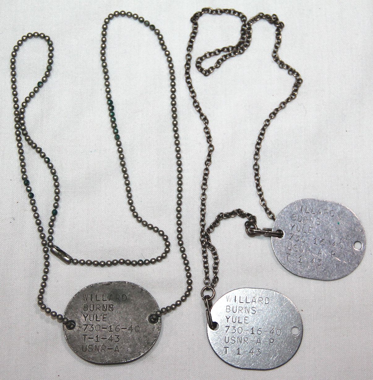 H114. THREE WWII US NAVY DOG TAGS NAMED TO ONE MAN - B & B Militaria