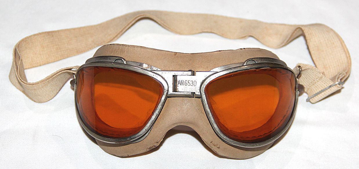E417. NICE WWII AAF USN AN6530 GOGGLES WITH AMBER LENSES - B & B Militaria