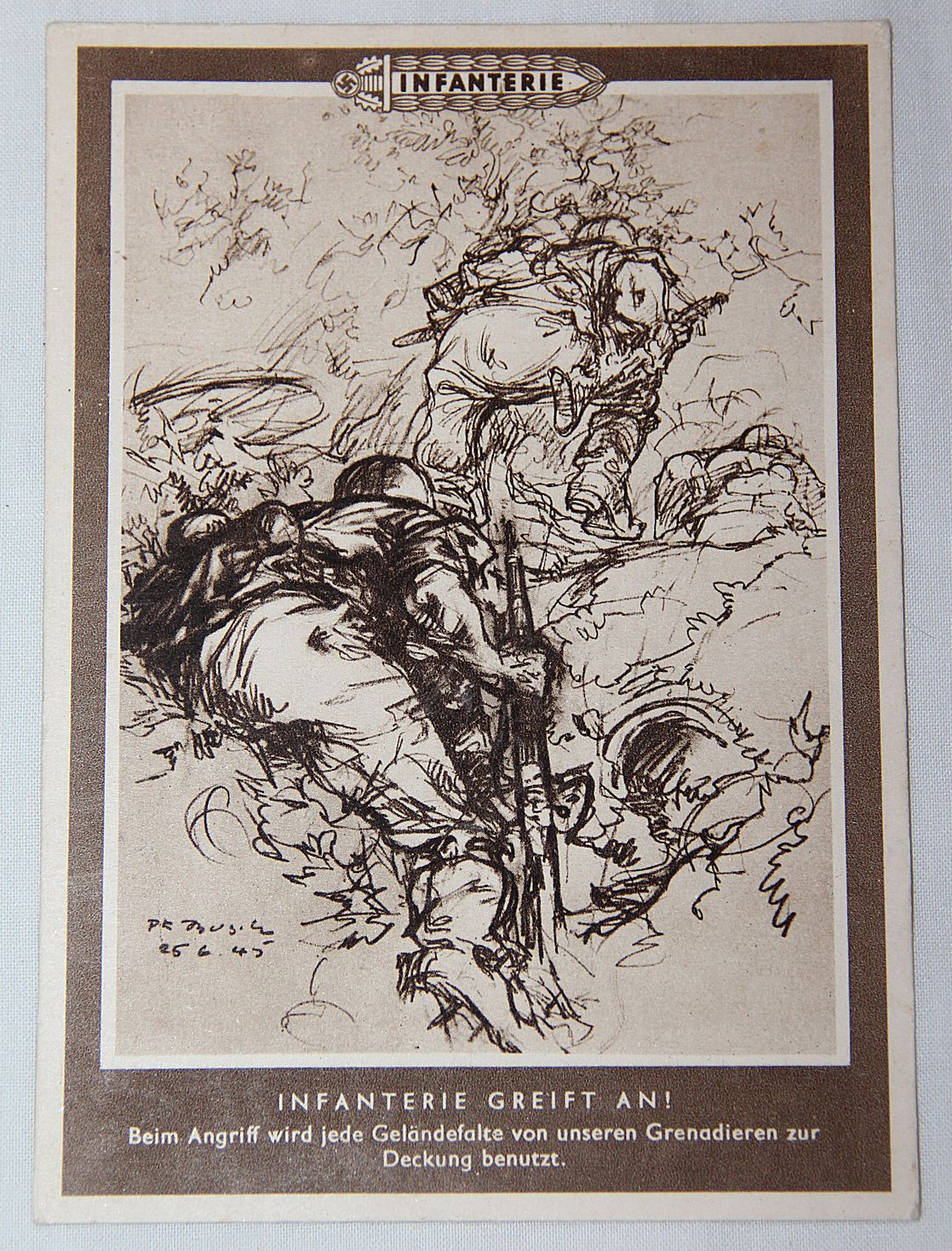 R098. WWII GERMAN INFANTRY ARTWORK POSTCARD - B & B Militaria