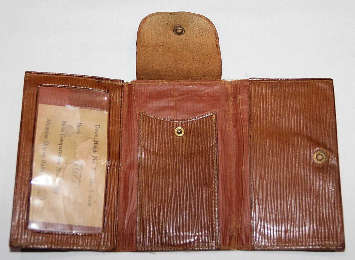 B392. WWI SOLDIER'S LEATHER WALLET WITH SHIP'S BERTH CARD - B & B Militaria