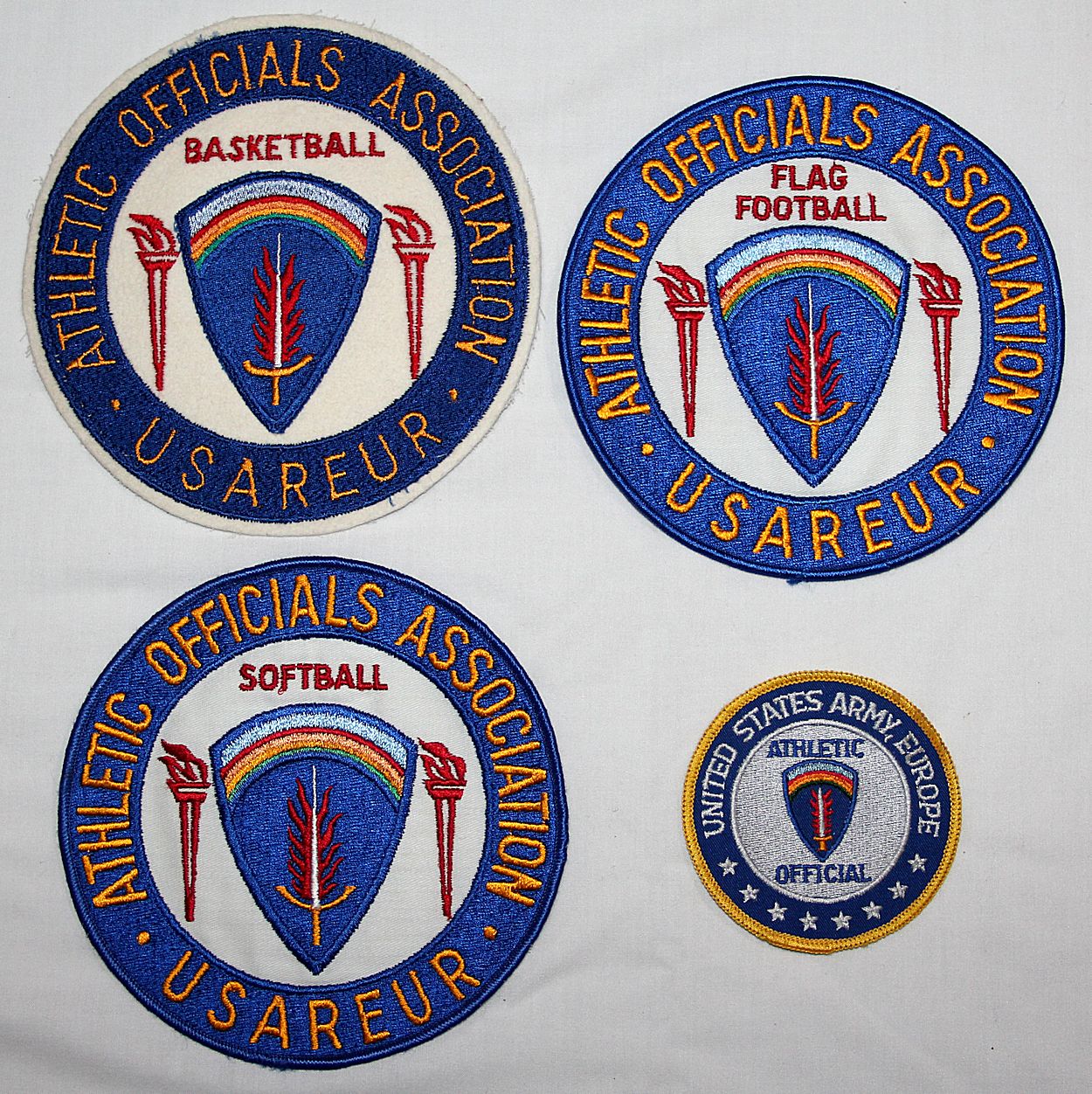 S230. LOT OF 4 USAREUR ATHLETIC OFFICIALS ASSOCIATION SPORTS PATCHES ...