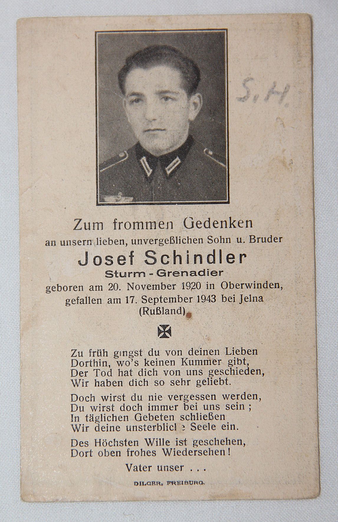 R105. WWII GERMAN ARMY REMEMBERANCE DEATH CARD - B & B Militaria