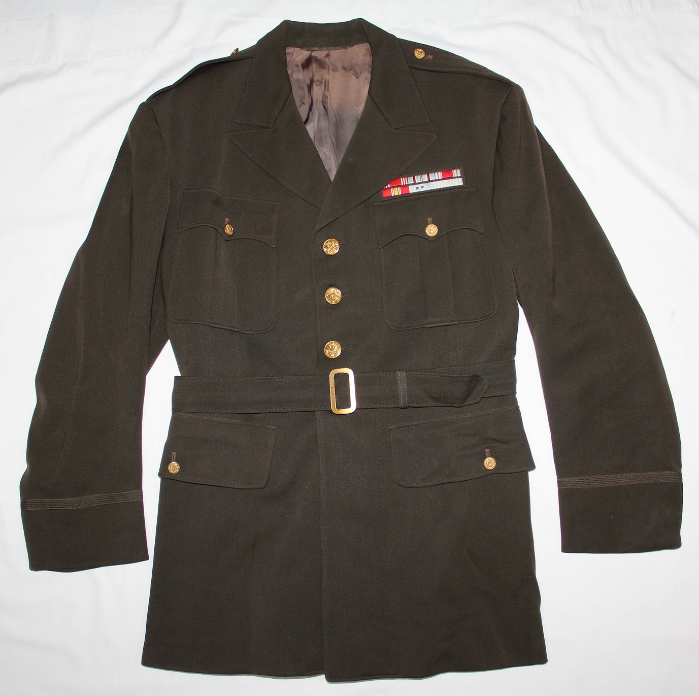 S235. KOREAN WAR OFFICERS UNIFORM JACKET WITH THEATER MADE RIBBON BAR ...