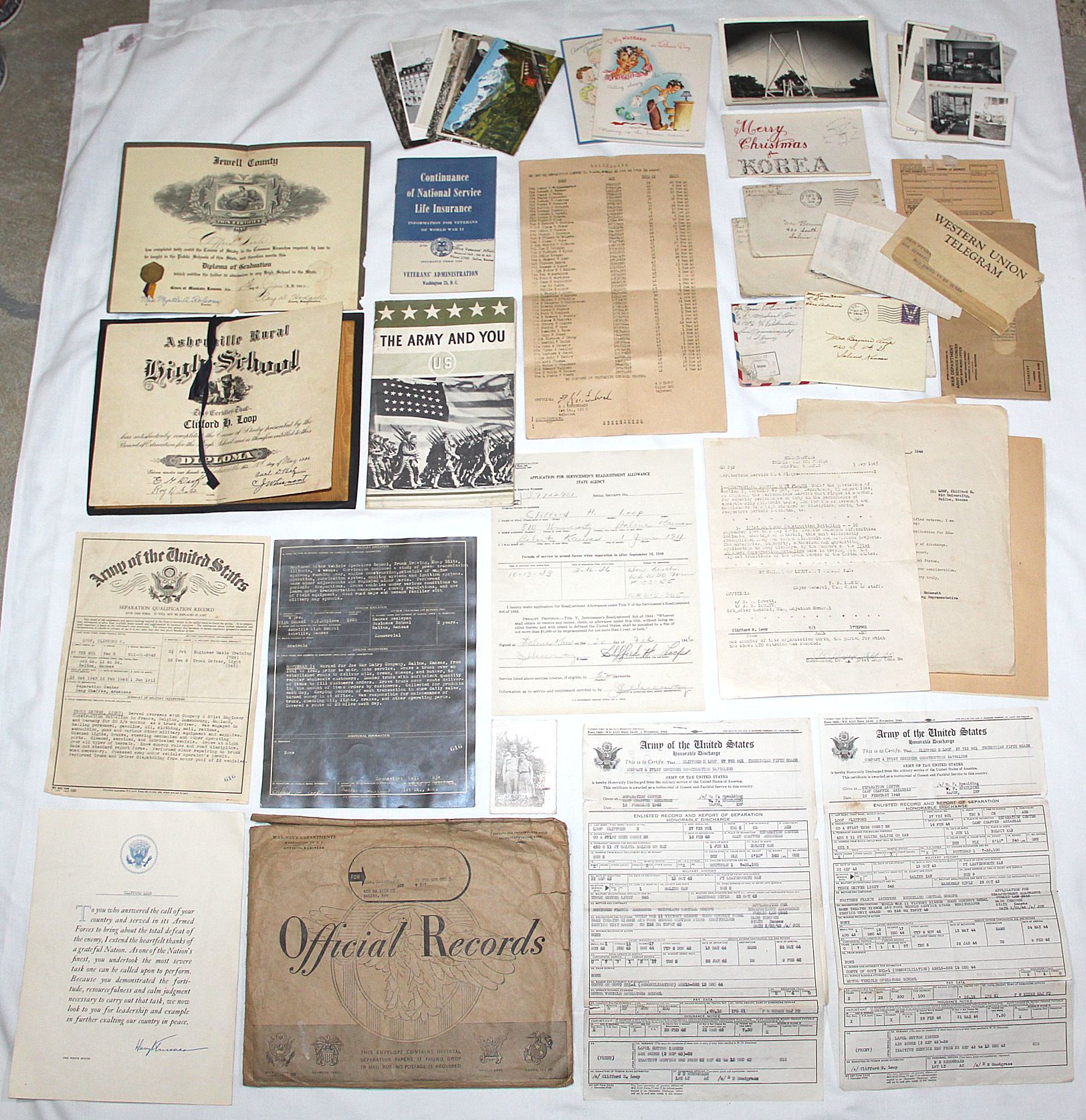 J132. LARGE WWII ARMY DISCHARGE AND PAPERWORK GROUPING - B & B Militaria