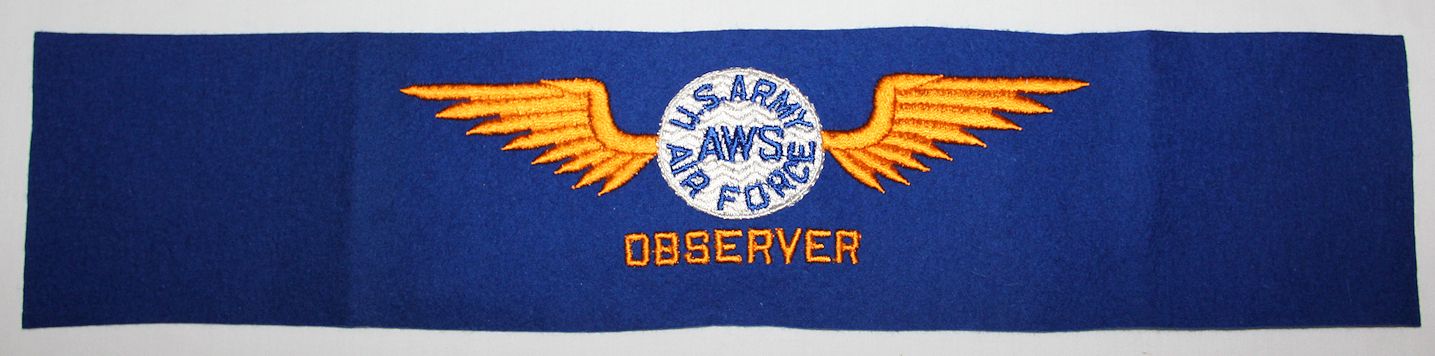 I161. WWII HOME FRONT ARMY AIR FORCE AWS OBSERVER ARMBAND - B & B Militaria